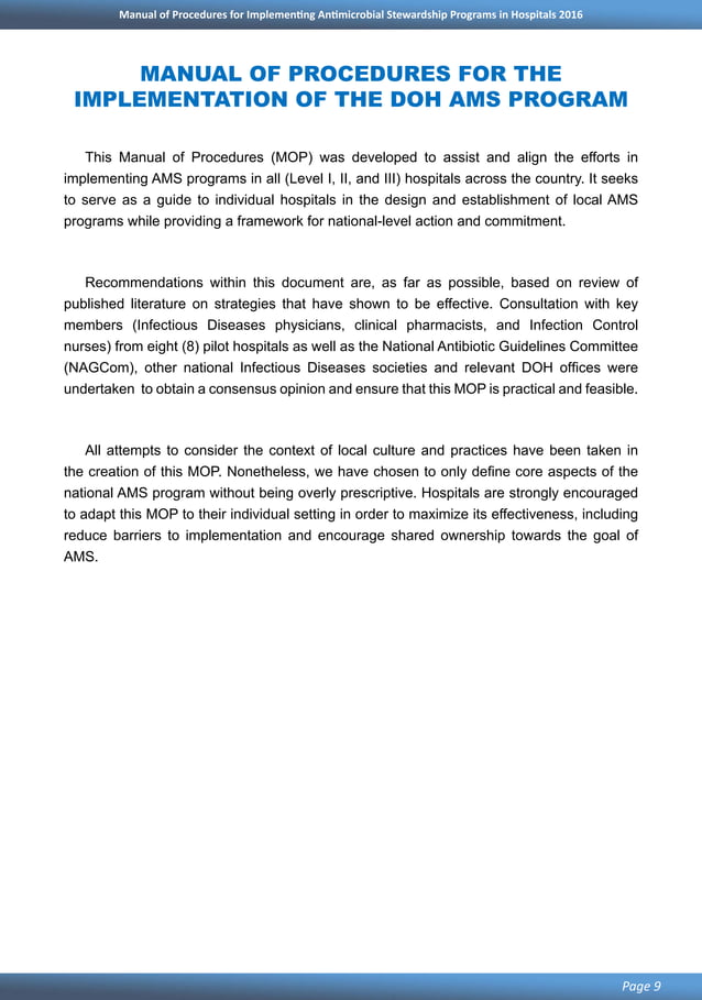 DOH Antimicrobial Stewardship Program in Hospitals Manual of Procedures (MOP) 2016 | PDF ...