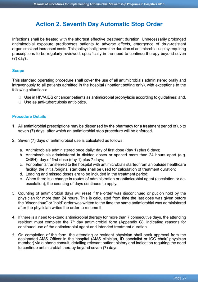 DOH Antimicrobial Stewardship Program in Hospitals Manual of Procedures (MOP) 2016 | PDF ...