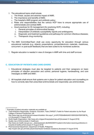 DOH Antimicrobial Stewardship Program in Hospitals Manual of Procedures (MOP) 2016 | PDF