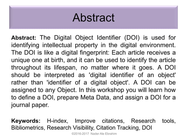 Digital Object Identifier Doi Introduction And Applications Ppt