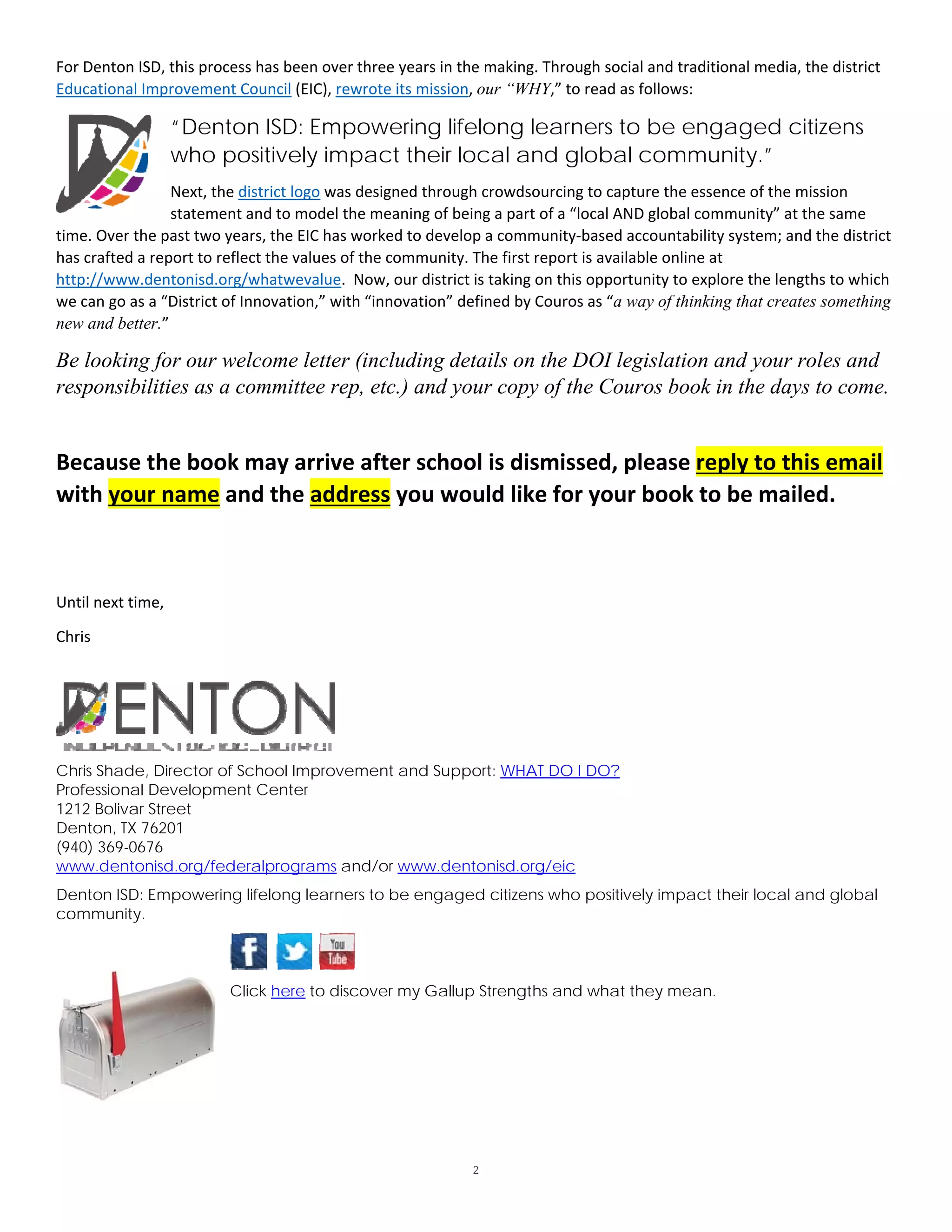 DOI Committee Welcome Email 05/27/16 | PDF