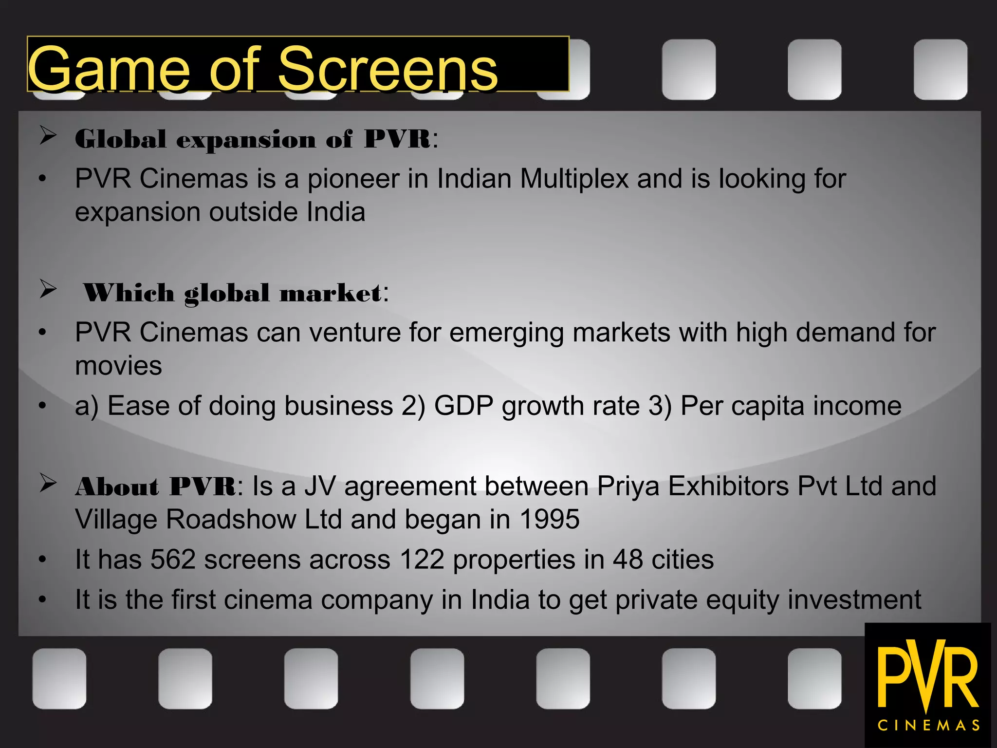 Doing business in global world - PVR Cinemas | PPT