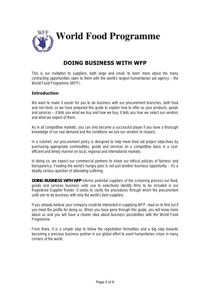 DOING BUSINESS WITH THE UNITED NATIONS WORLD FOOD PROGRAMME