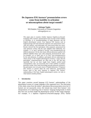 Japanese ESL learners’ pronunciation errors | PDF | Technology & Computing