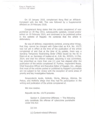 DOJ resolution charging maria ressa of cyber libel | PDF