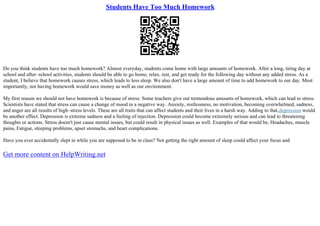 Do Kids Have Too Much Homework Essay | PPT