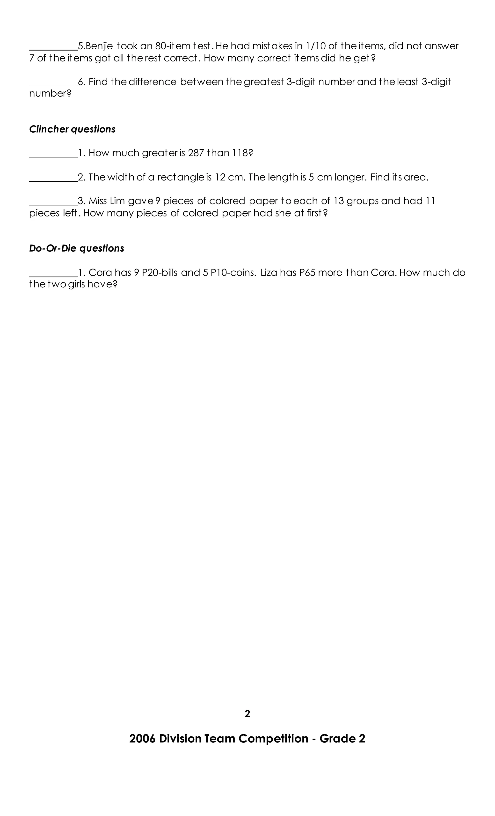 Grade 2 Math MTAP Reviewer | PDF