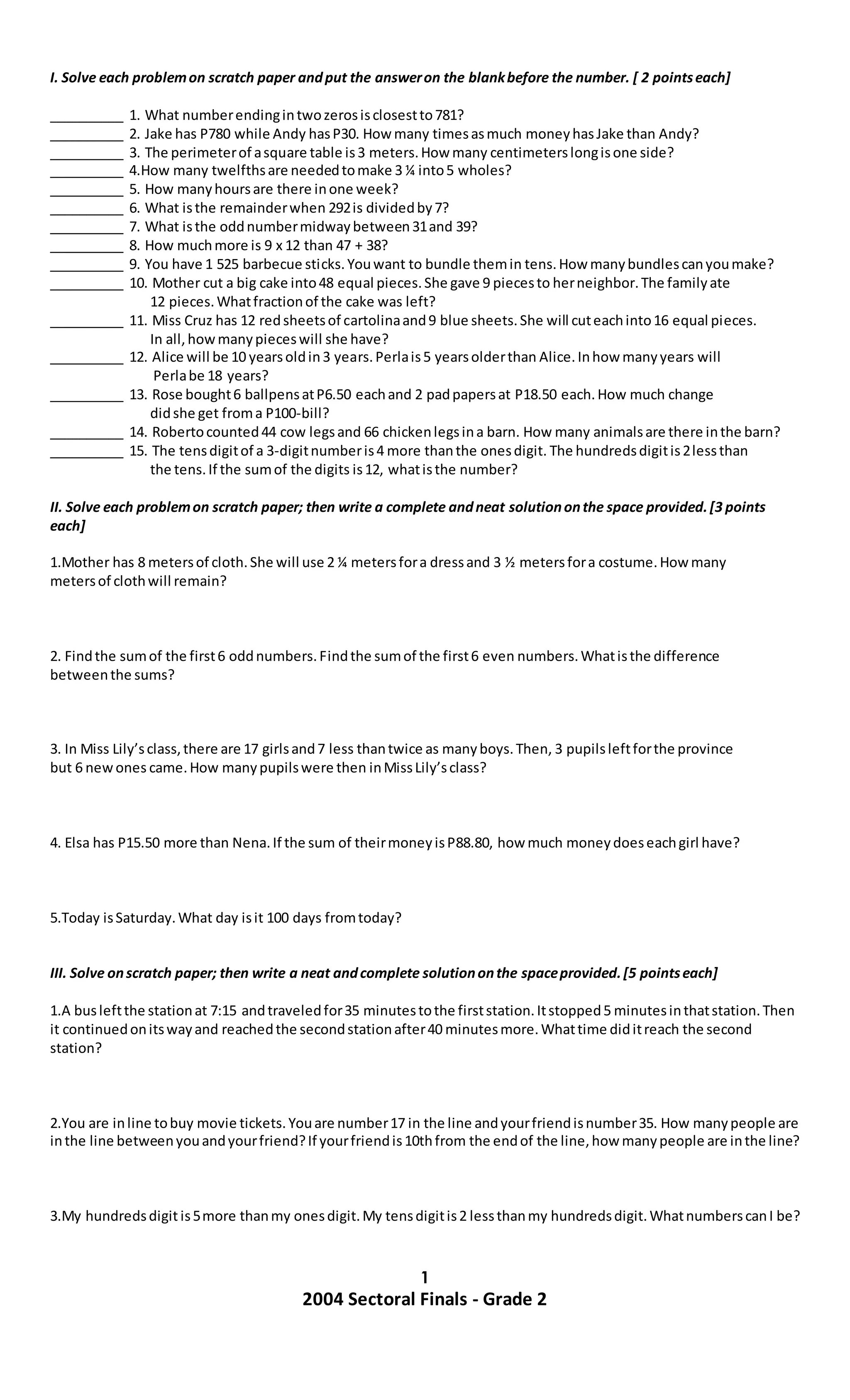 Grade 2 Math MTAP Reviewer | PDF