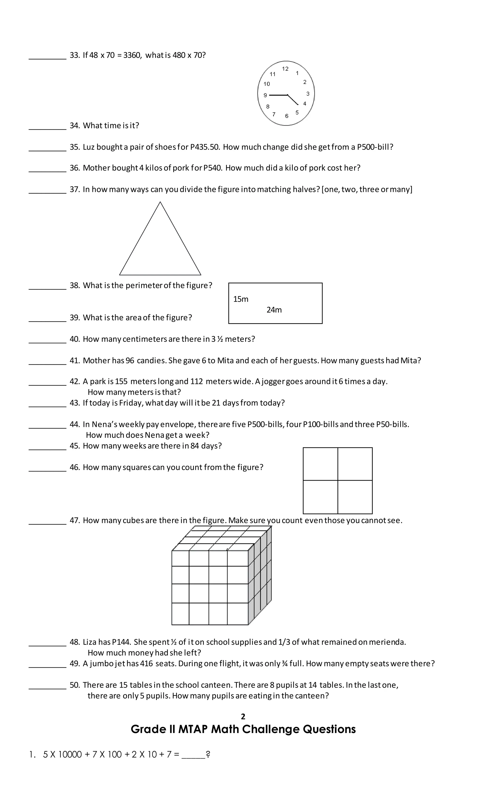 Grade 2 Math MTAP Reviewer | PDF
