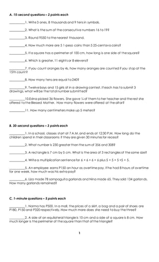 Grade 2 Math MTAP Reviewer | PDF