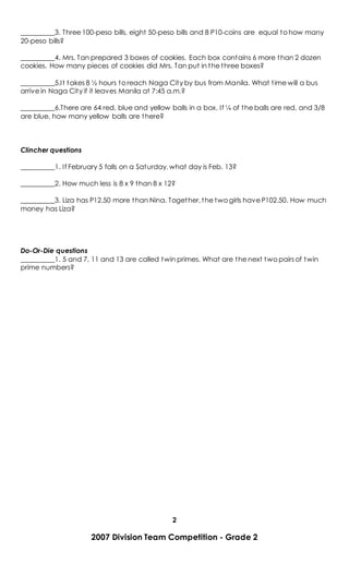 Grade 2 Math MTAP Reviewer | PDF