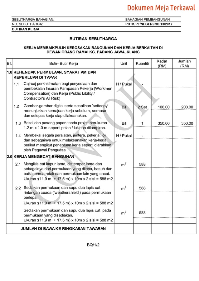 Dokumen 132017 contoh bq | PDF