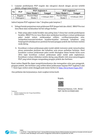 Jadwal Implementasi Lanjutan Program PGP Angkatan 6 dan 7 Tahun 2023 | PDF