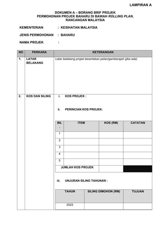 DOKUMEN A – BORANG RINGKASAN PROJEK (BRIF PROJEK) BAHARU DI BAWAH ROLLING PLAN.docx