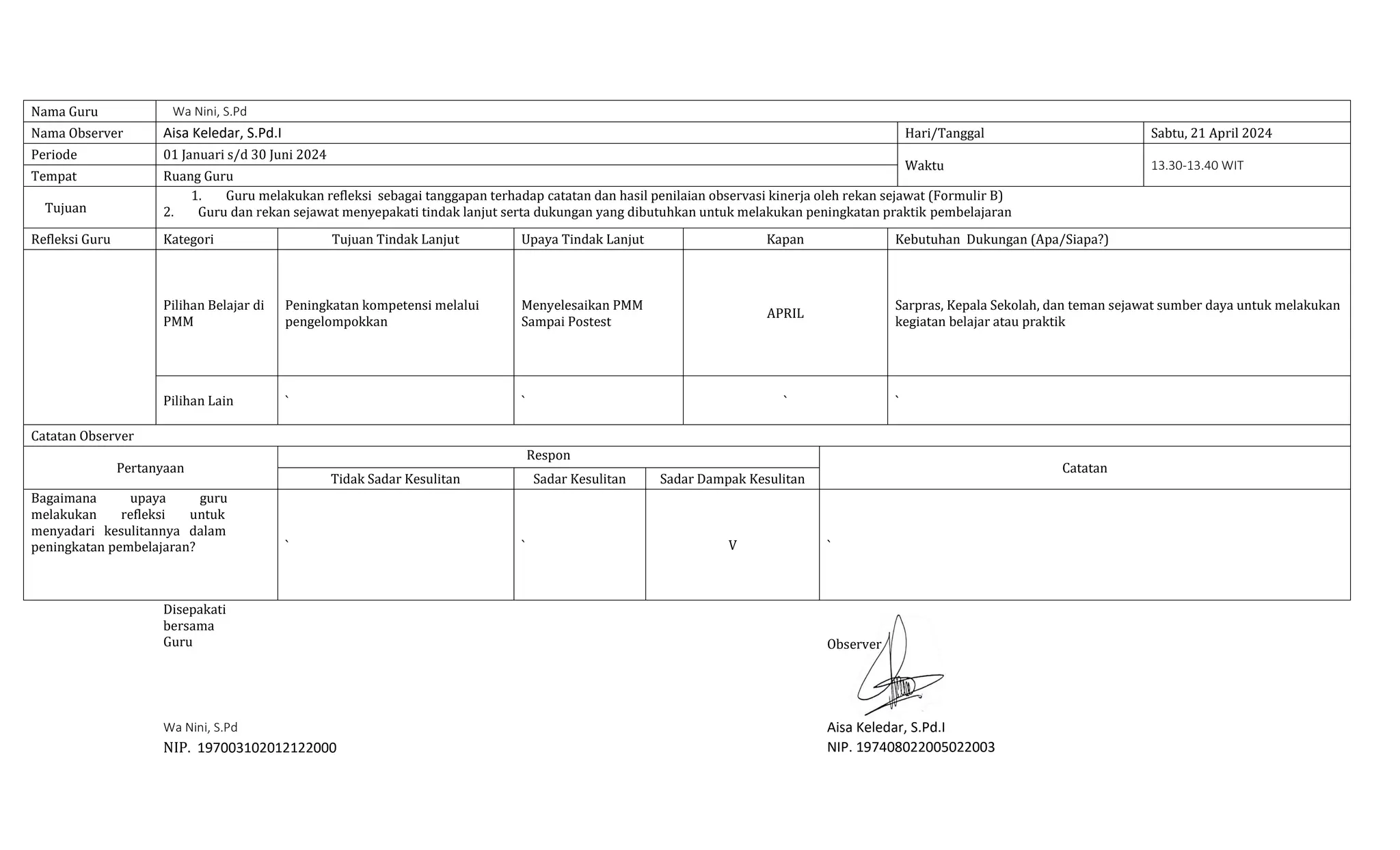 DOKUMEN OBSERVASI REKAN SEJAWAT APRIL WA NINI.pdf