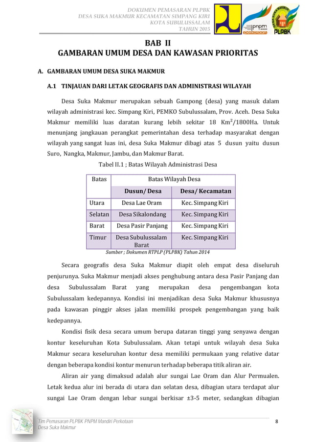 Dokumen Pemasaran PLPBK Desa Suka Makmur | PDF