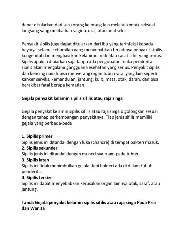 Gejala Penyakit Raja Singa Sifilis