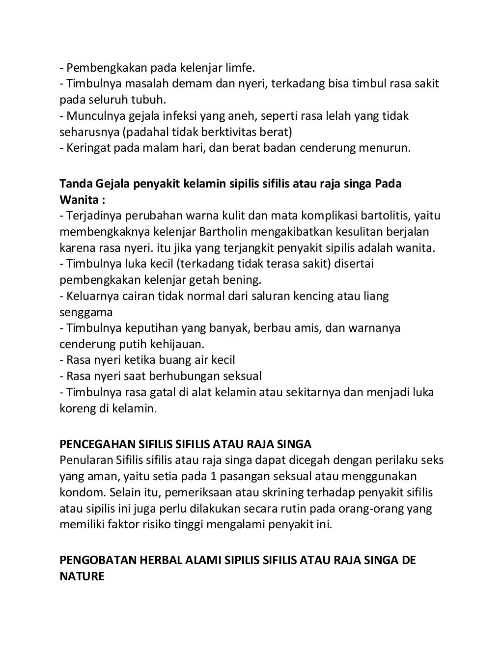 Gejala Penyakit Raja Singa Sifilis