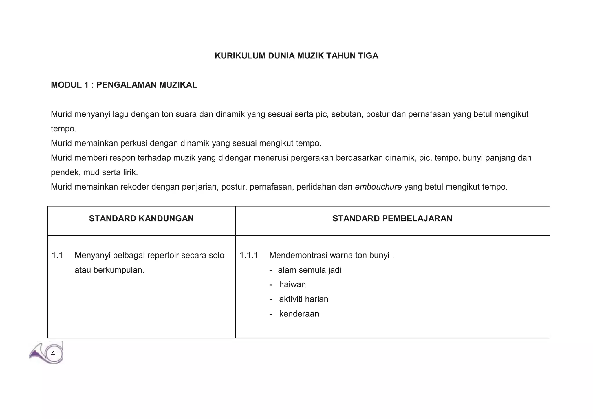 Dokumen standard dunia muzik tahun 3 | PDF