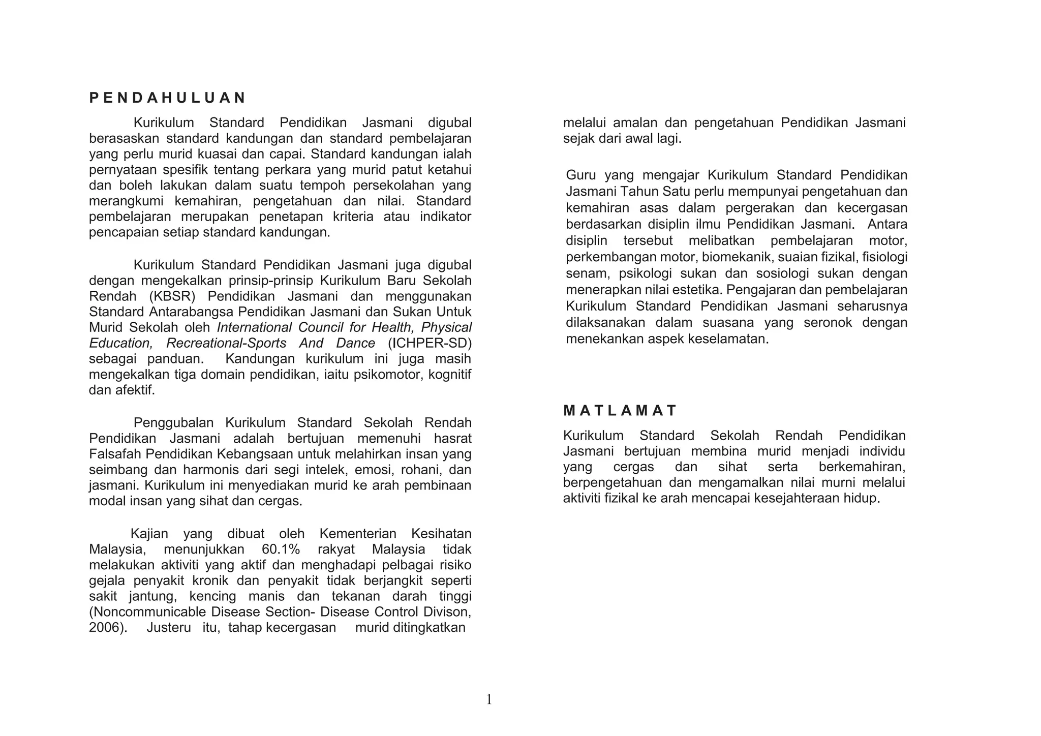 Dokumen standard pendidikan jasmani tahun 1 | PDF