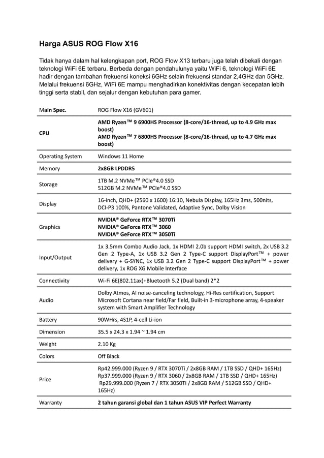 Harga ASUS ROG Flow X16 | PDF