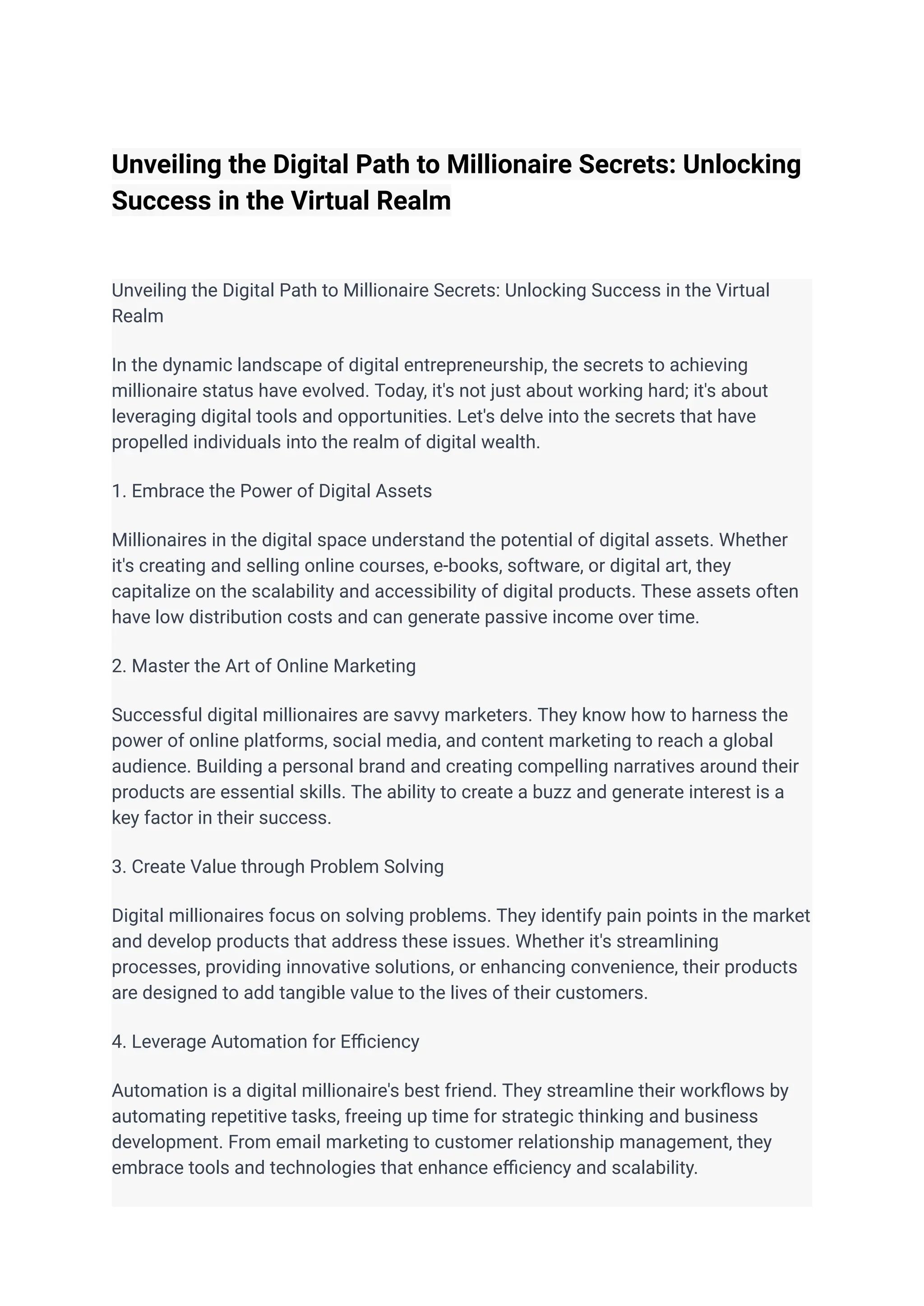 MILLIONAIRE SECRETS | PDF