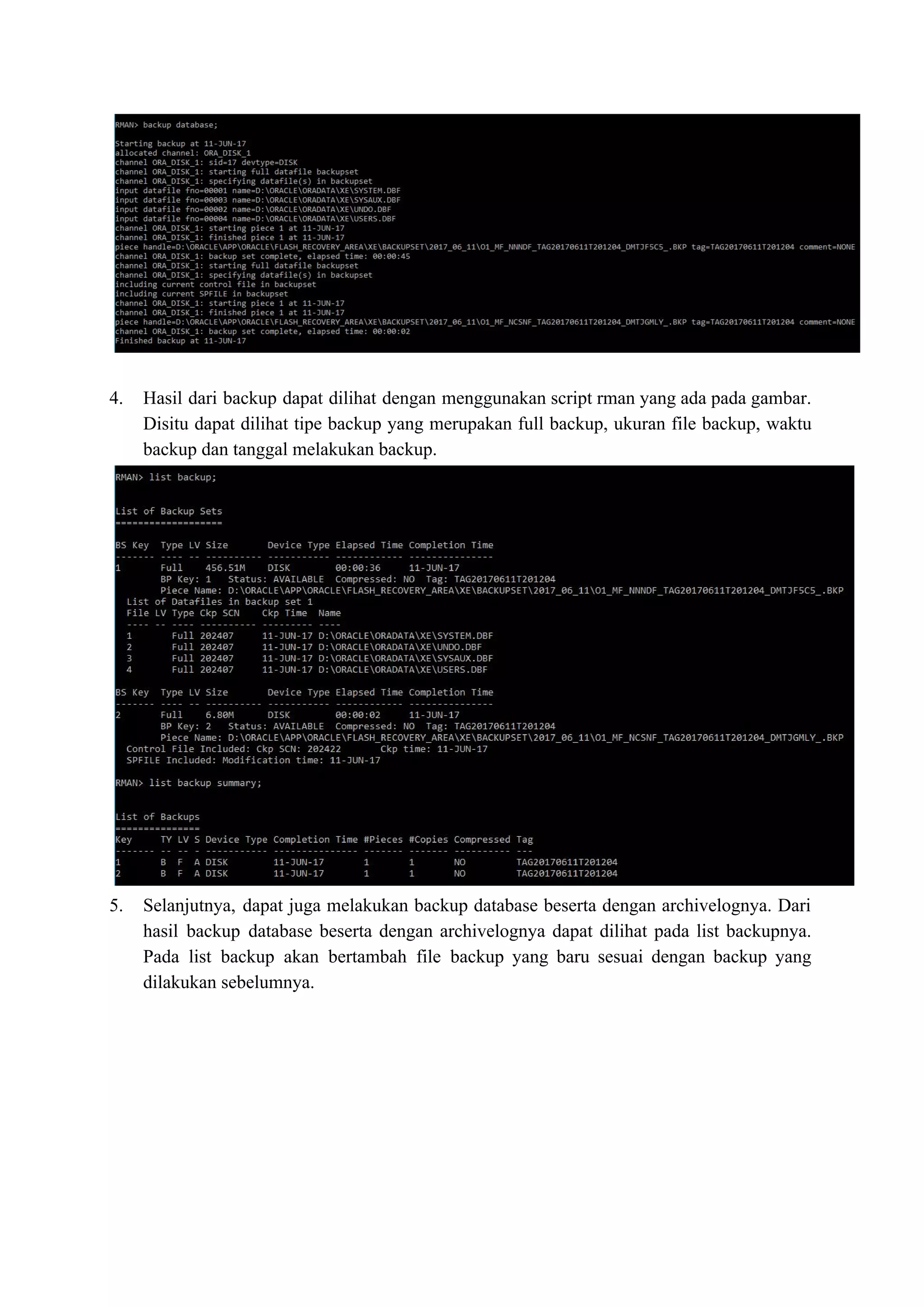 Dokumentasi komparasi incremental backup oracle dengan mysql | PDF