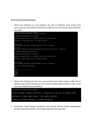Dokumentasi komparasi incremental backup oracle dengan mysql | PDF