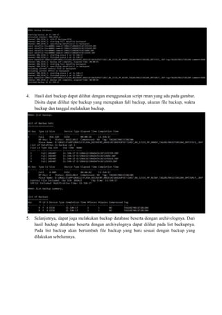 Dokumentasi komparasi incremental backup oracle dengan mysql | PDF