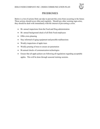 Dole crisis plan | DOCX