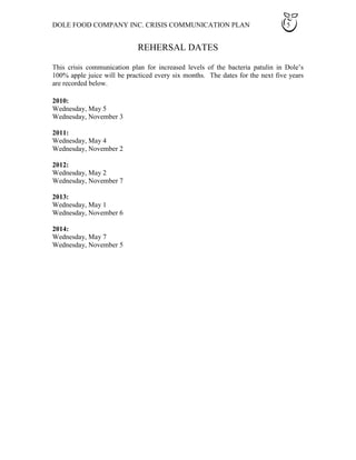 Dole crisis plan | DOCX