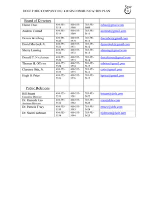 Dole crisis plan | DOCX