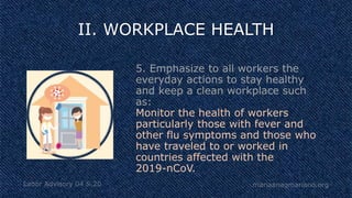 Labor Advisory 04 S.20 Guidelines on Safe Workplace | PPTX