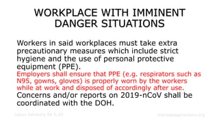 Labor Advisory 04 S.20 Guidelines on Safe Workplace | PPT