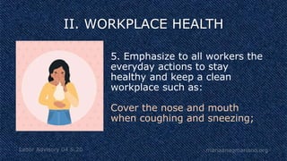 Labor Advisory 04 S.20 Guidelines on Safe Workplace | PPTX