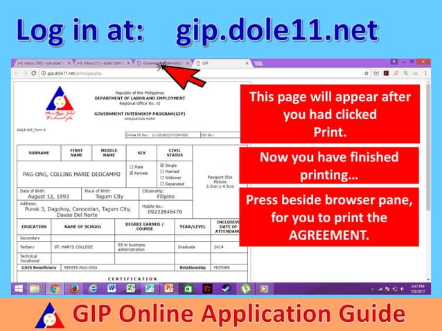 DOLE GIP Online Application Process | PPTX