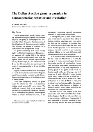 Dollar Auction Game of The 1950s, New Useful Improvement | PDF