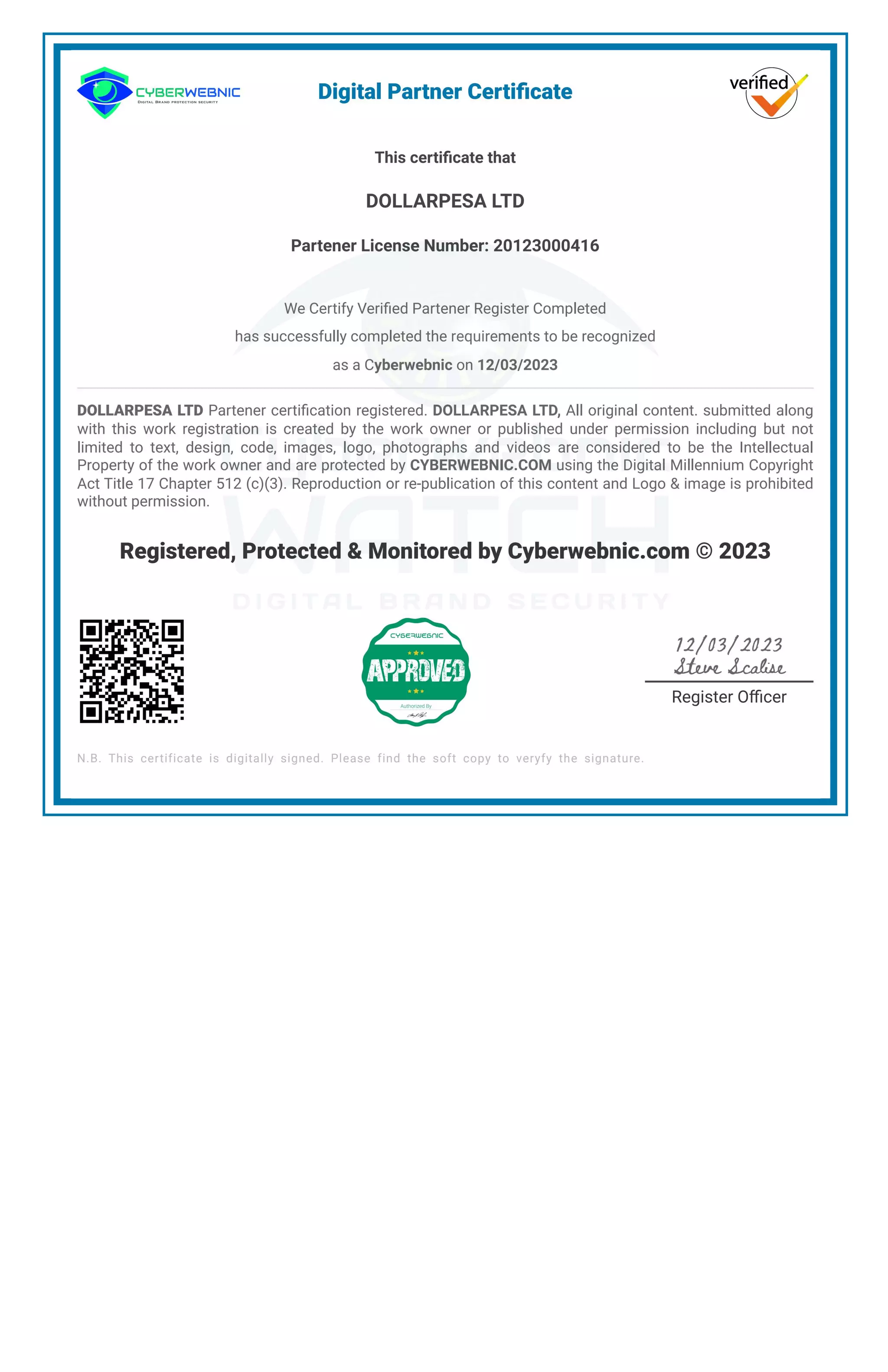 Dollarpesa - Cyberwebnic Partner copyright certificate.pdf
