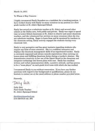 Dolly Holt Letter Of Recommendation | Pdf
