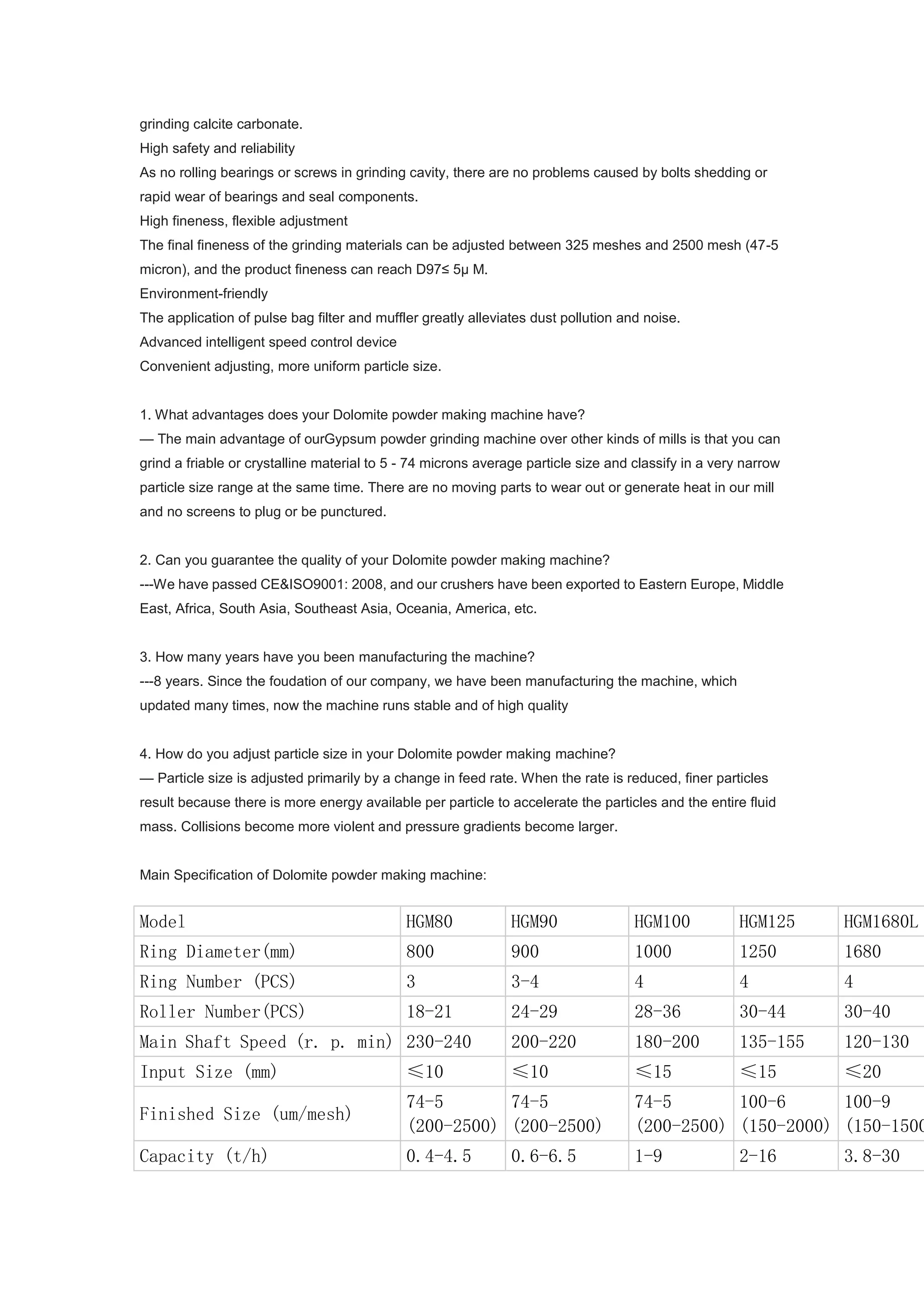 Dolomite powder making machine with large capacity | PDF
