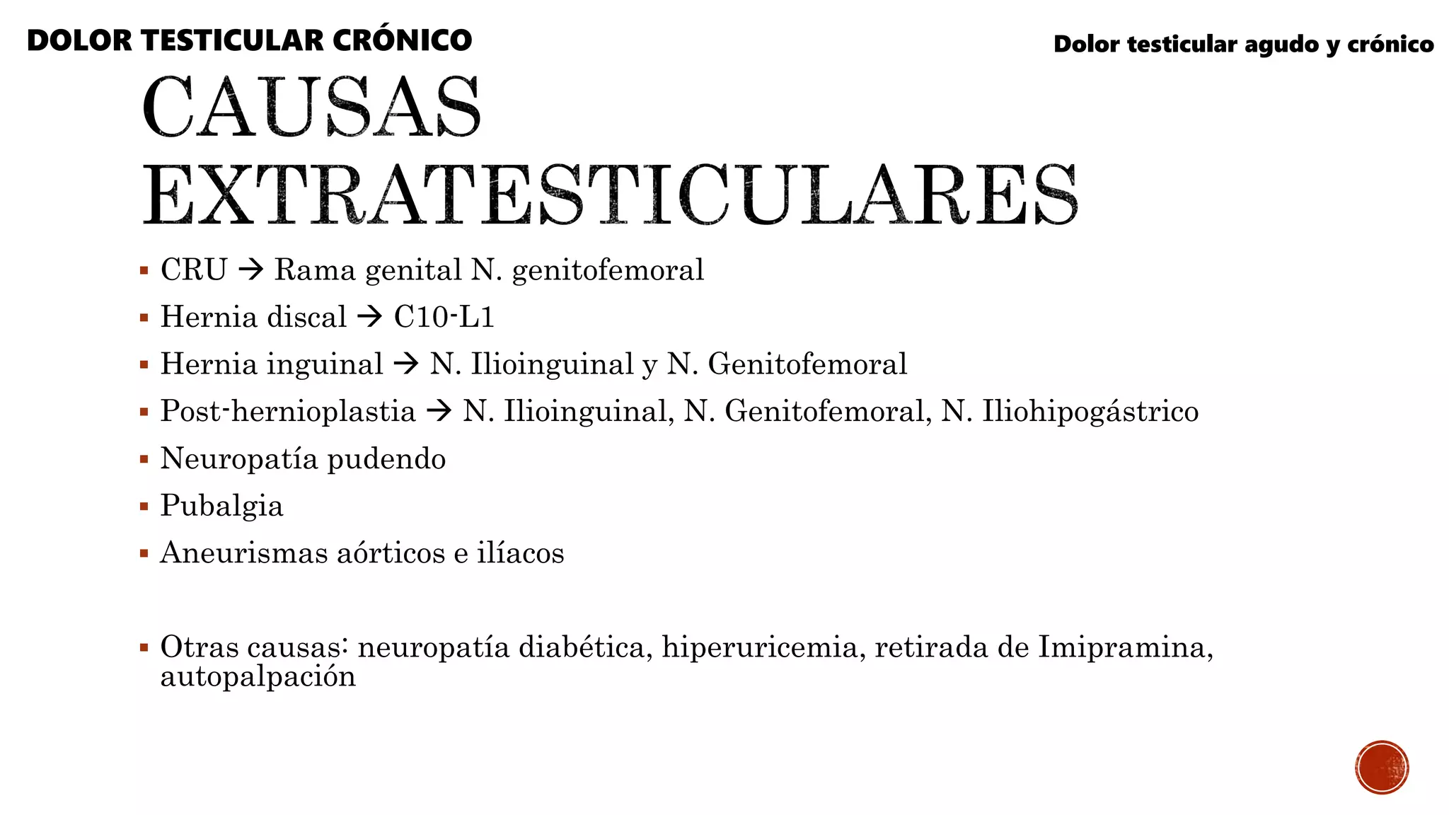 Dolor testicular agudo y crónico (Testicular Pain. Acute and Chronic ...