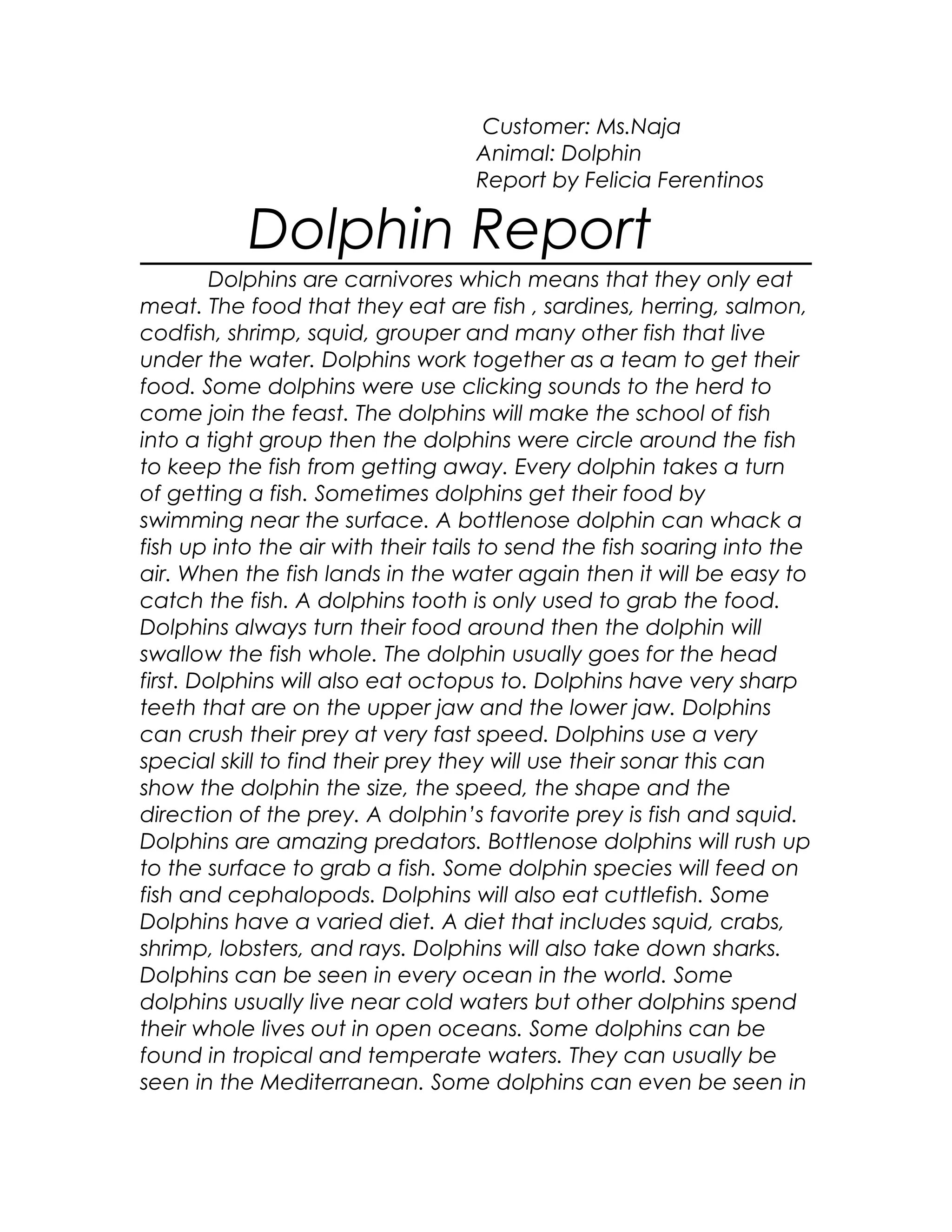 Dolphin report for ariel hyers | DOC