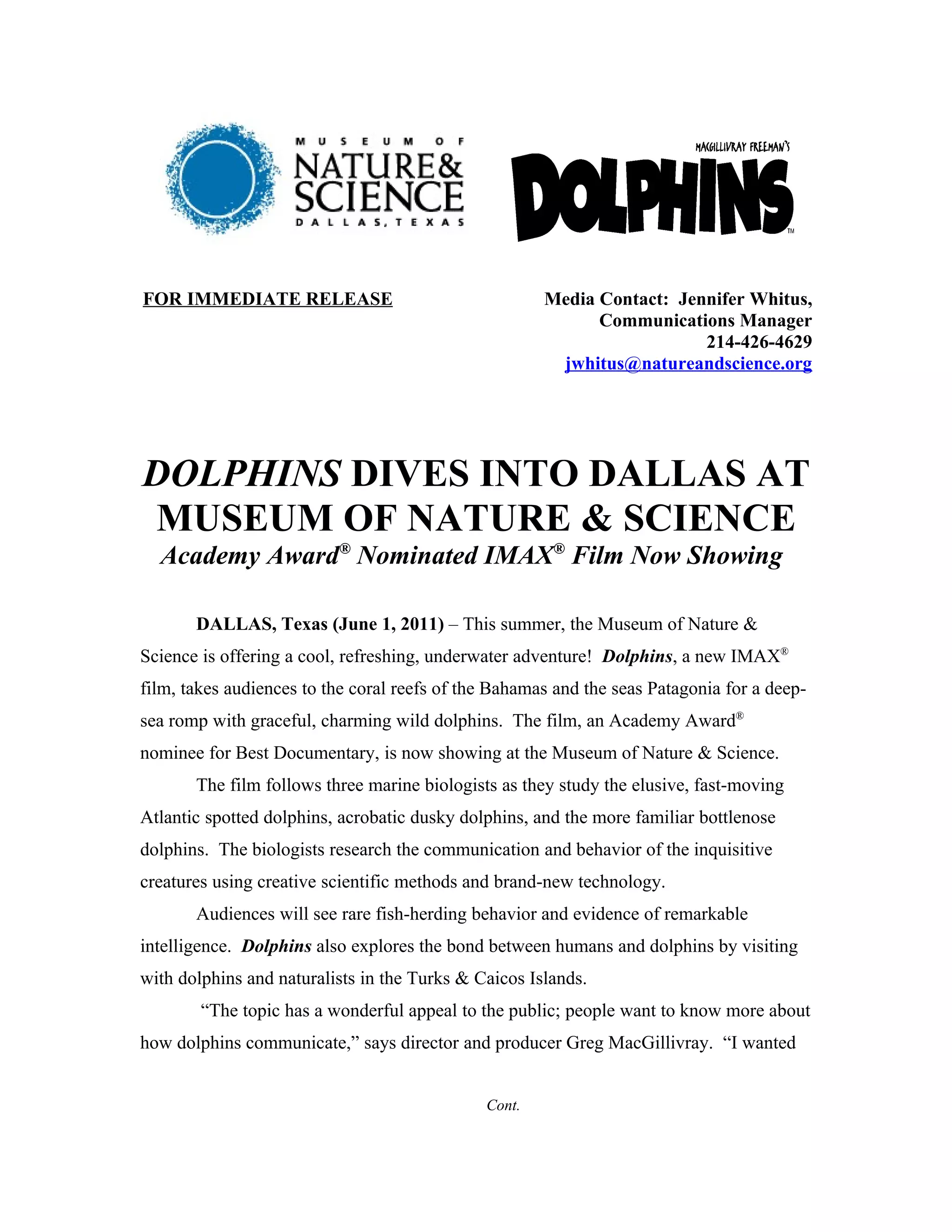 IMAX Film Dolphins Opens | DOC