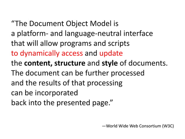 An Introduction to the DOM | PPTX | Web Design and HTML | Internet
