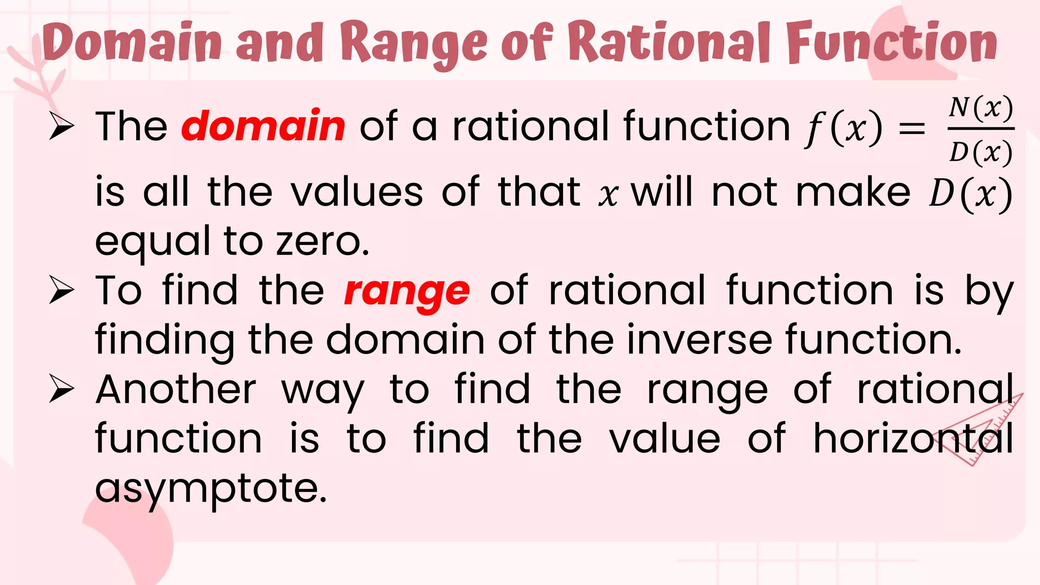 Domain Range Intercepts Zeros And Asymptotes Of Rational Functionpptx Physics Science