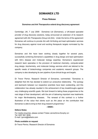 Domainex Ark Press Release June 2009 Final | PDF