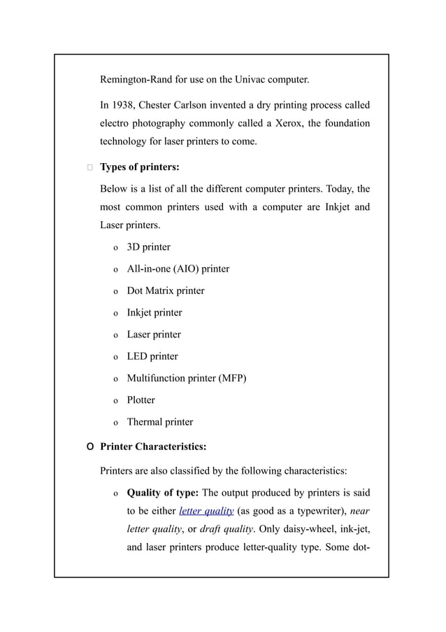 Assignment on Printer | RTF