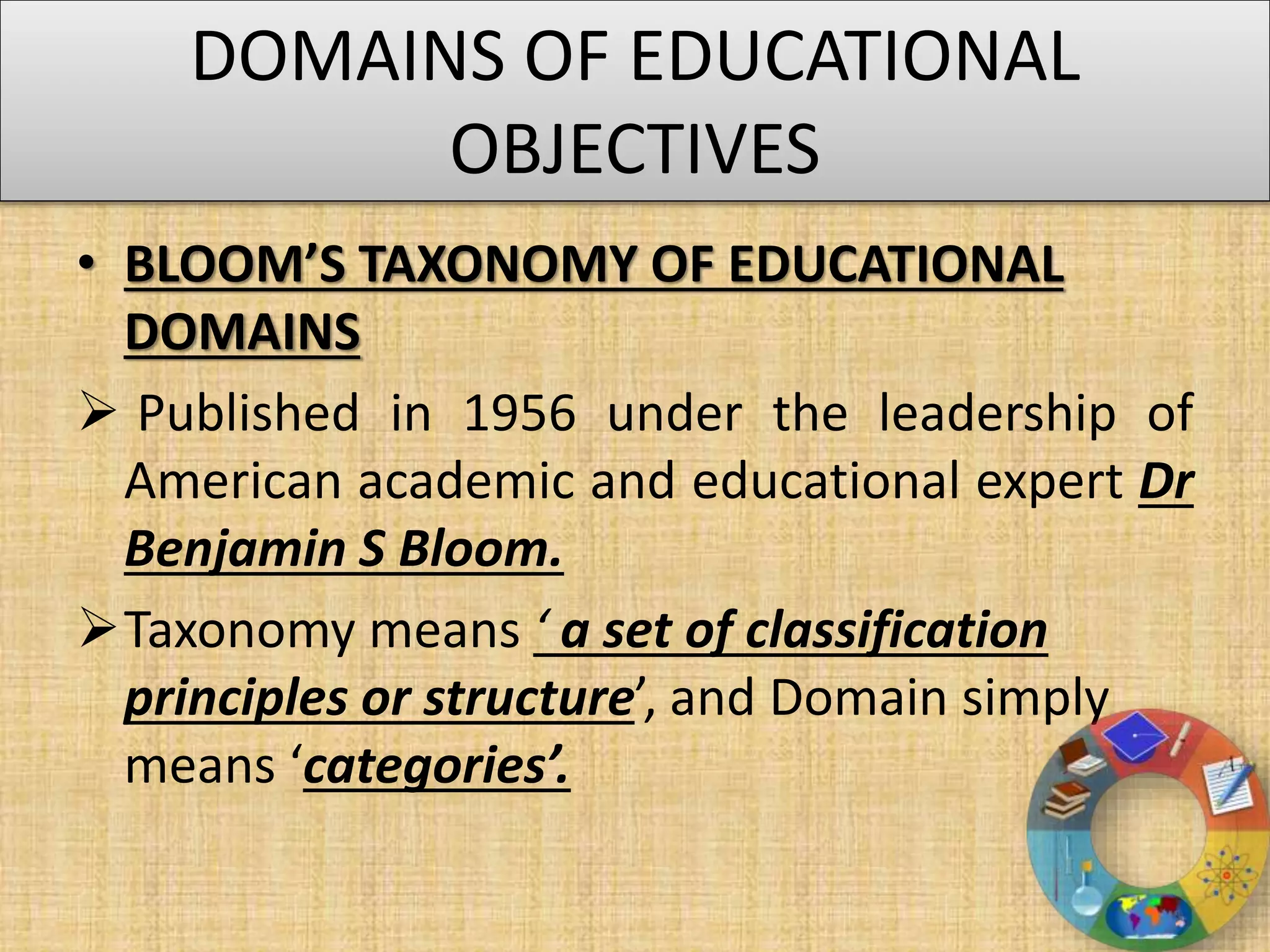 Educational objectives and domain. cognitive, intellectual, psychomotor ...