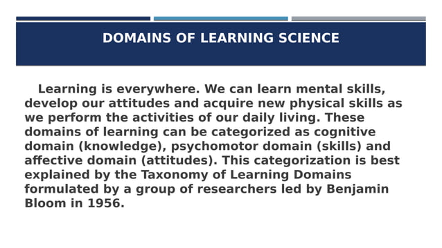 Domains_of_Learning_Science.pptx.pdf | Educational Assessment | Education