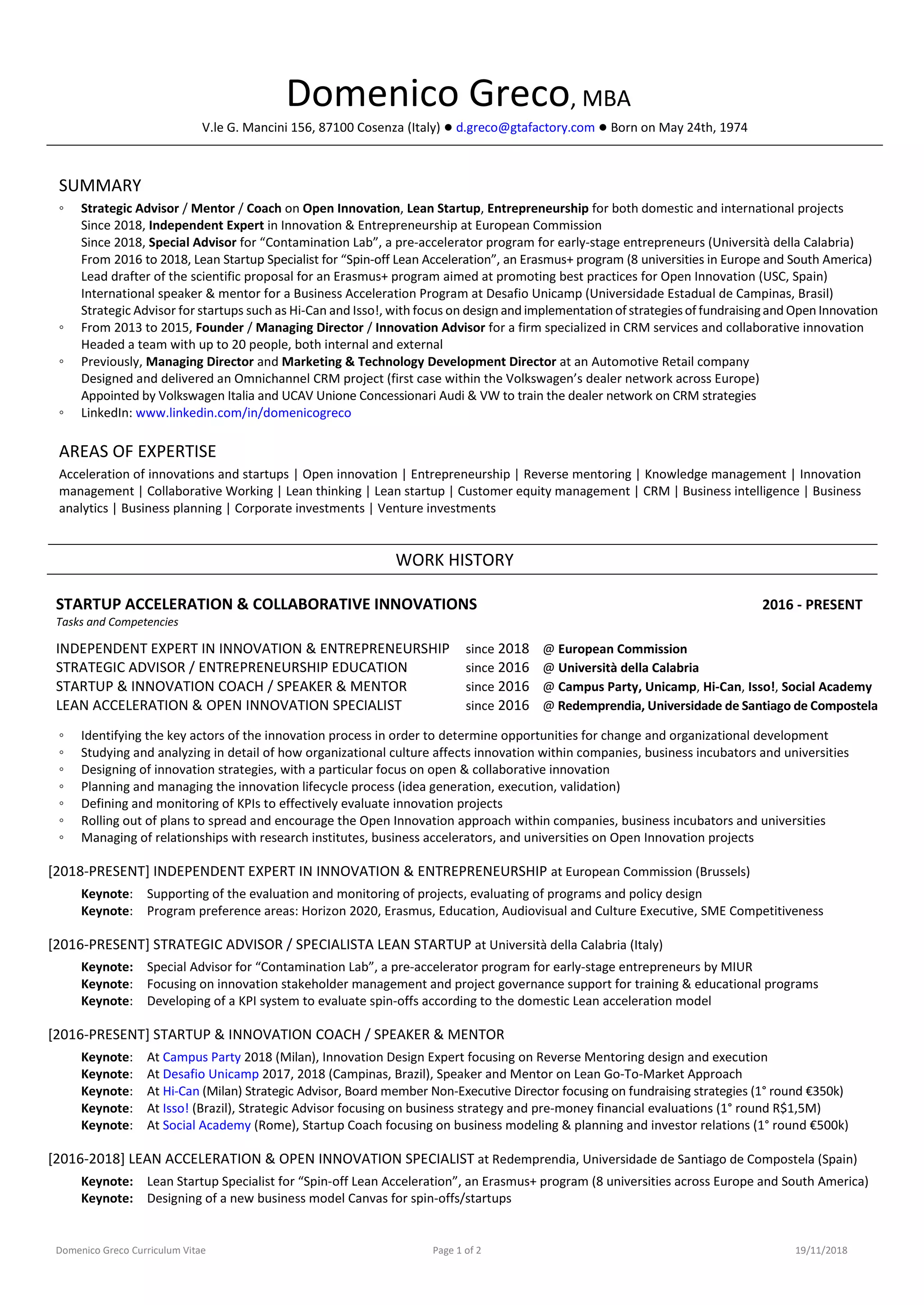 Domenico greco curriculum vitae eng-public | PDF